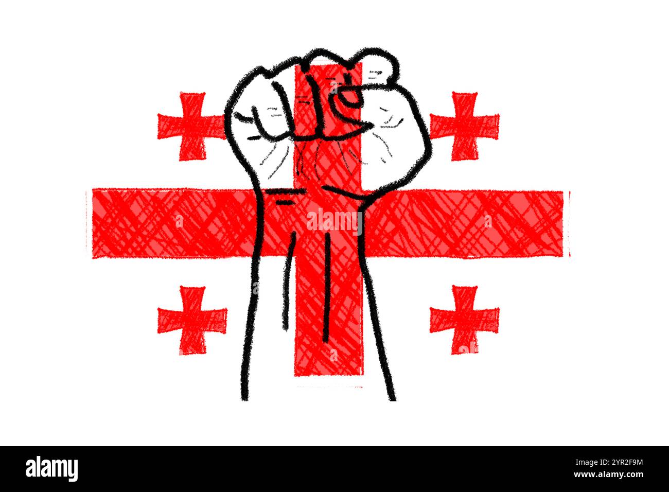 Illustration of a clenched fist raised in protest, with the Georgian ...