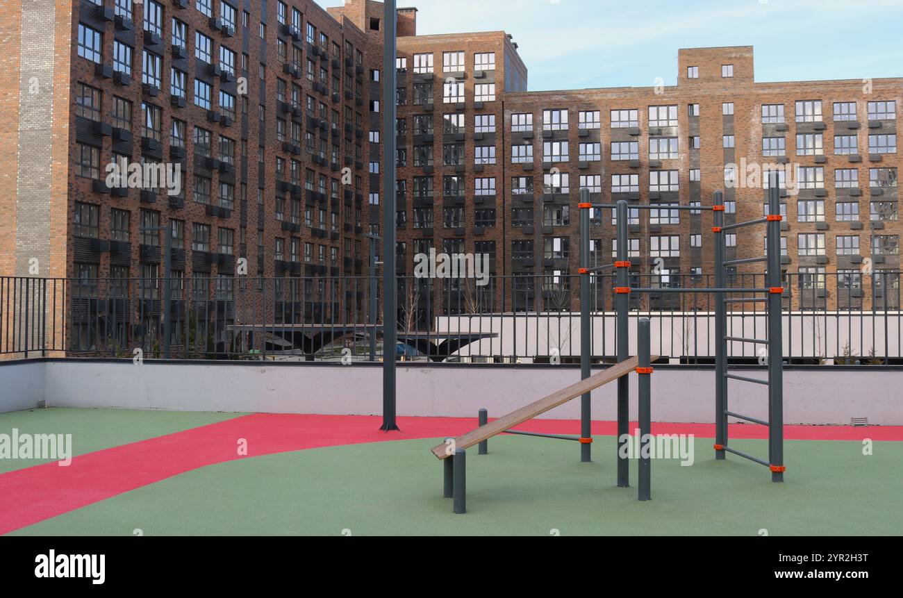 sports ground inside residential courtyard without people, sports ...