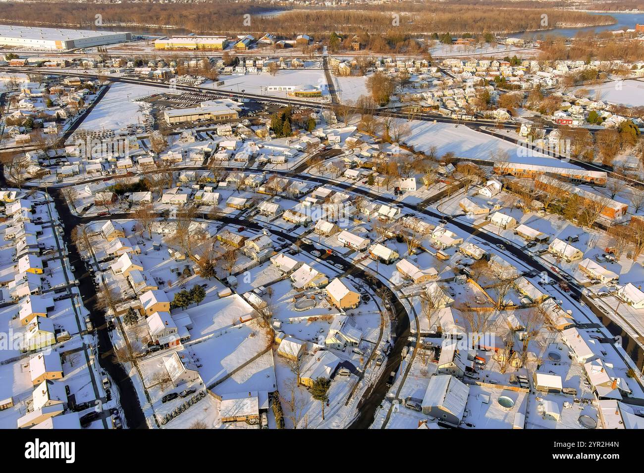 Quiet winter morning in American residential areas neighborhoods are ...