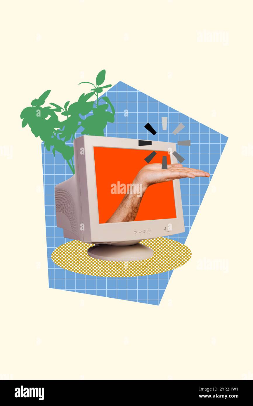 Composite trend artwork sketch image collage of computer monitor ...