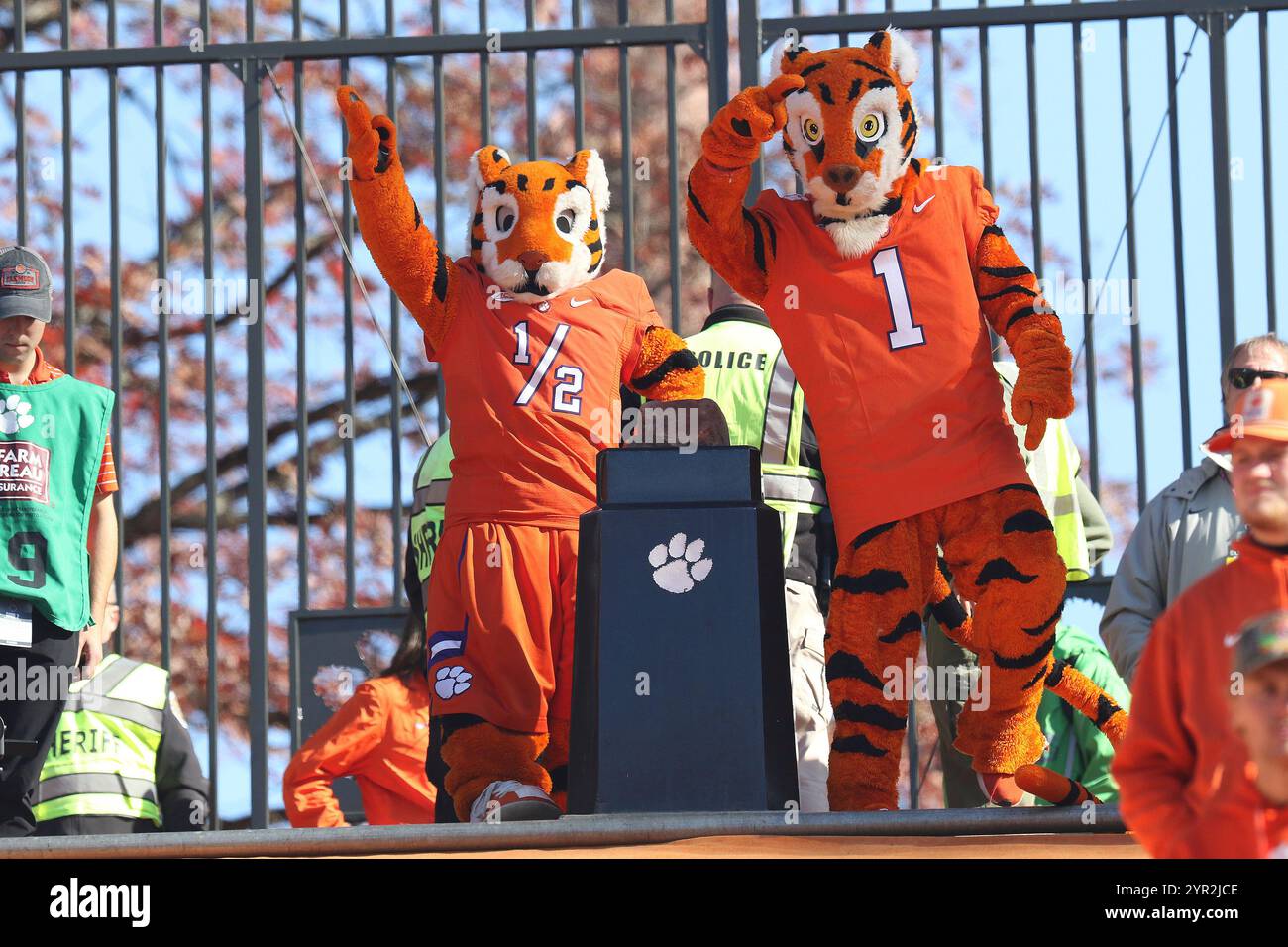 CLEMSON, SC - NOVEMBER 30: Clemson mascots 'THe Cub' and 'The Tiger' at ...