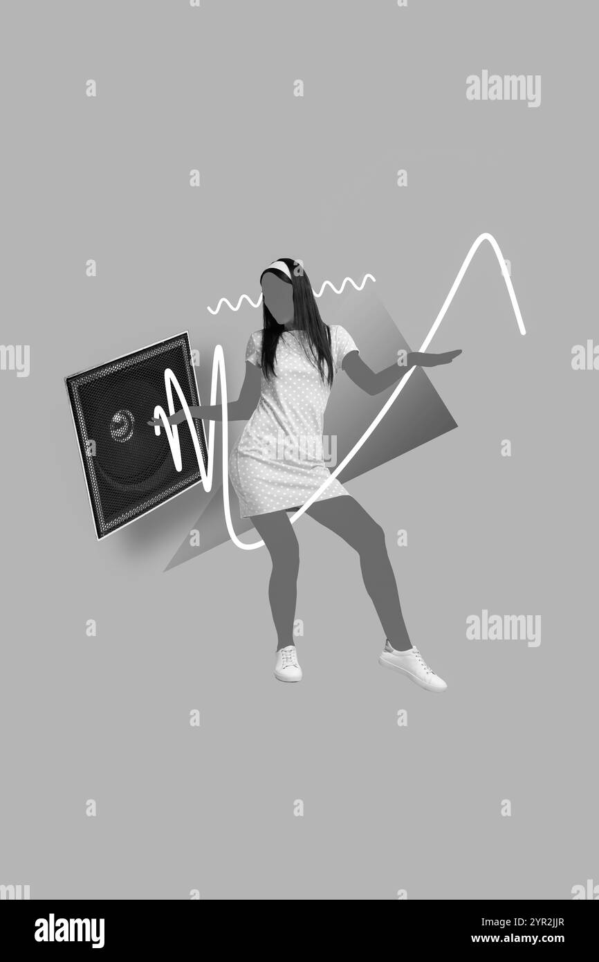 Creative photo 3d collage postcard poster brochure of young personage ...