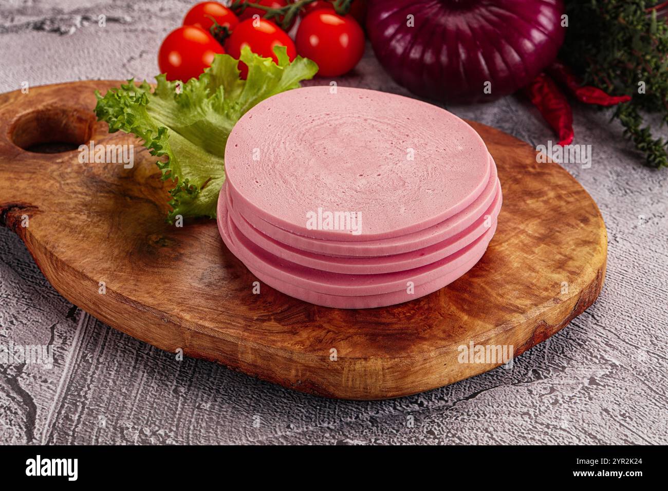 Boiled pork sliced sausage stack for breakfast Stock Photo - Alamy
