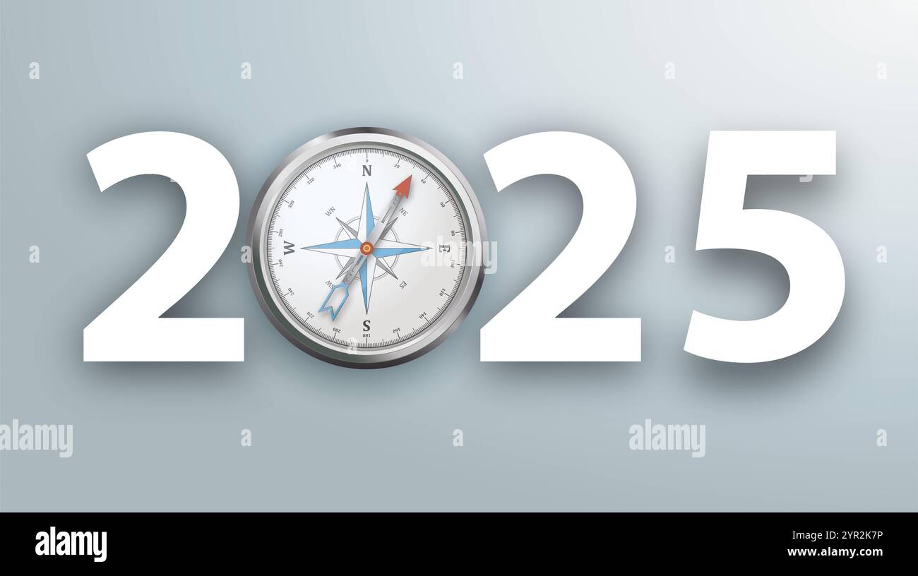 2025 Compass Date 2025 with compass on the gray background Stock Photo ...