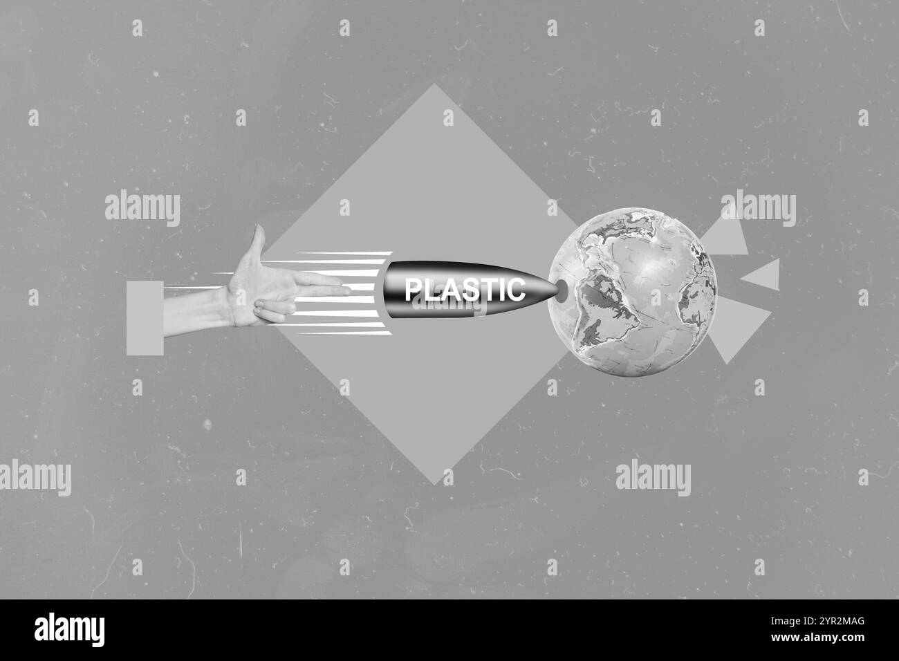 Creative collage picture of human arm fingers pistol gun gesture shoot ...