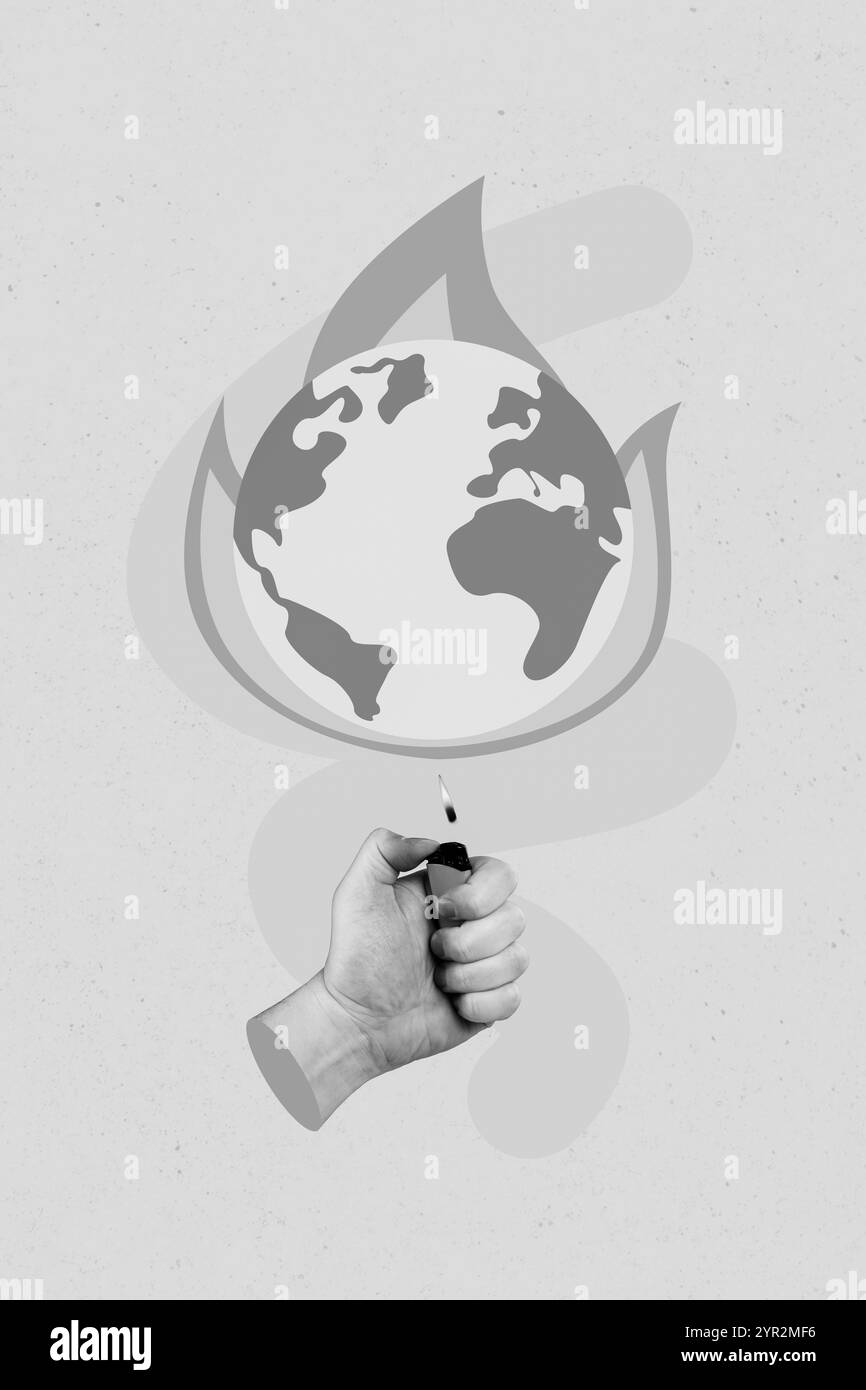 Photo artwork minimal collage picture of arm burning lighter miniature ...