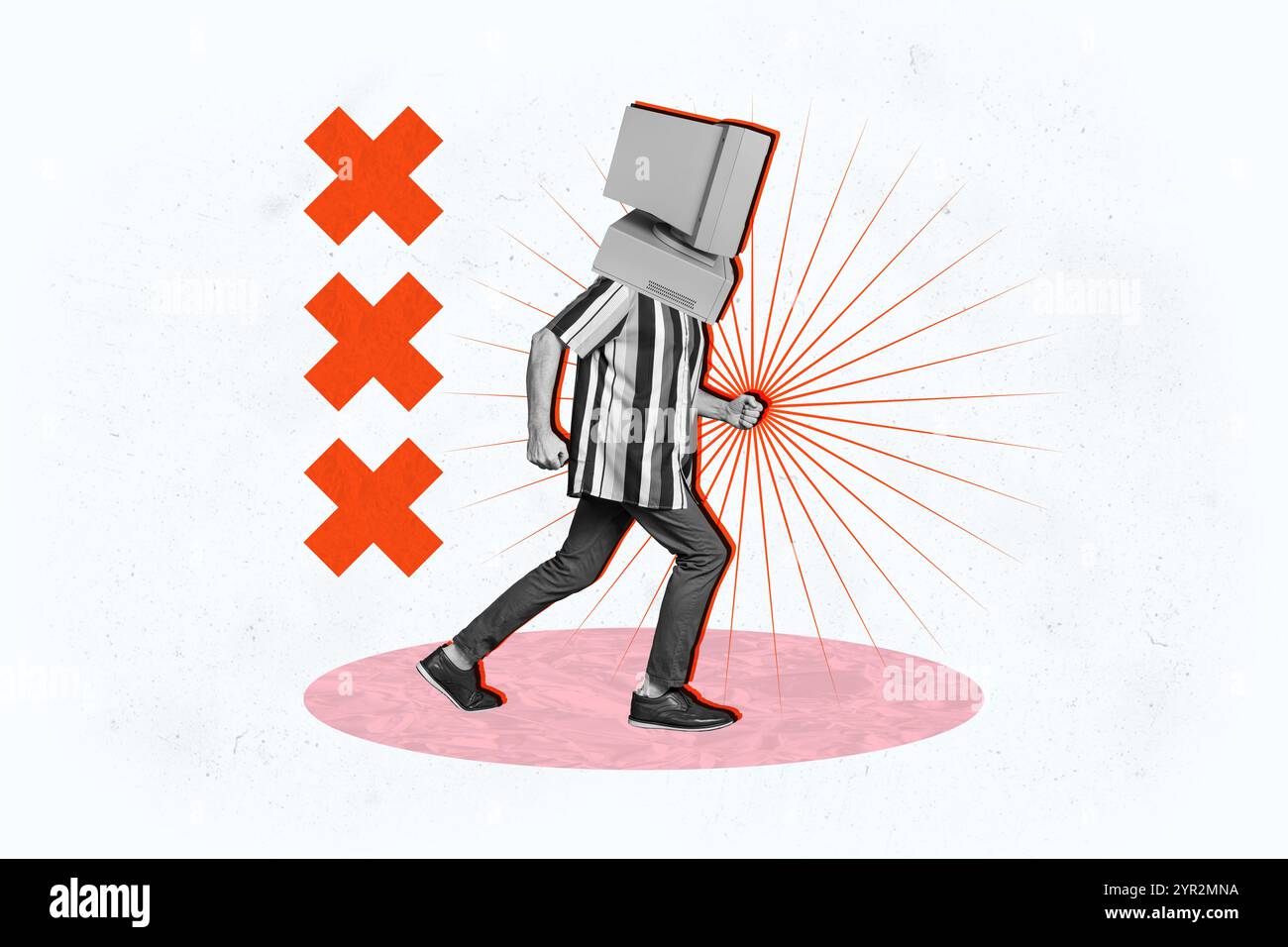 Composite photo collage of anonym man robot run instead head computer ...