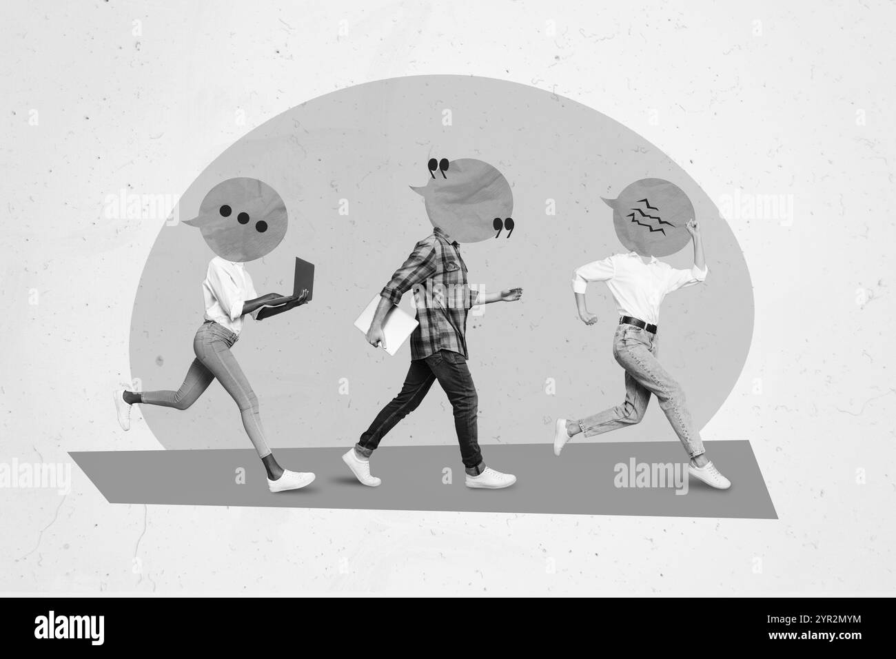 Creative photo 3d collage artwork poster of young people move business ...