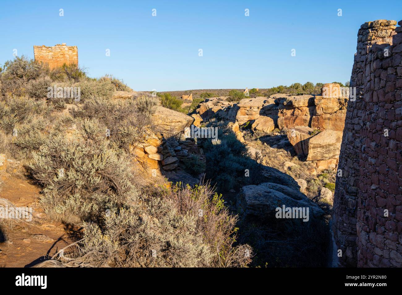 View of Twin Towers and Rimrock House at Hovenweep National Monument, a ...