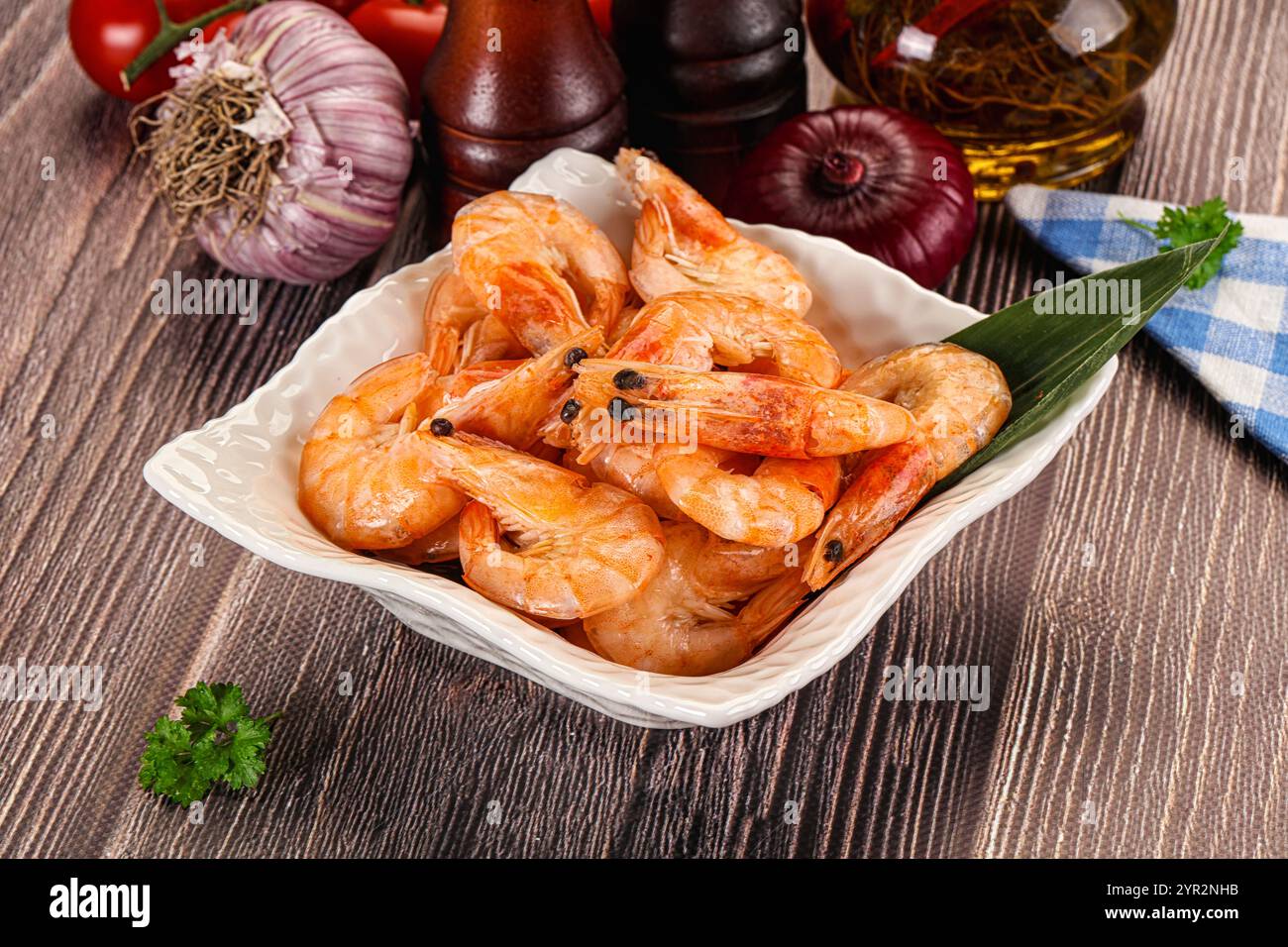 Steamed red prawn with spices in the plate Stock Photo - Alamy