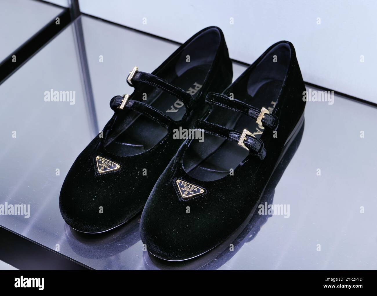 PRADA SHOES FOR WOMAN ON DISPLAY INSIDE THE FASHION STORE Stock Photo ...