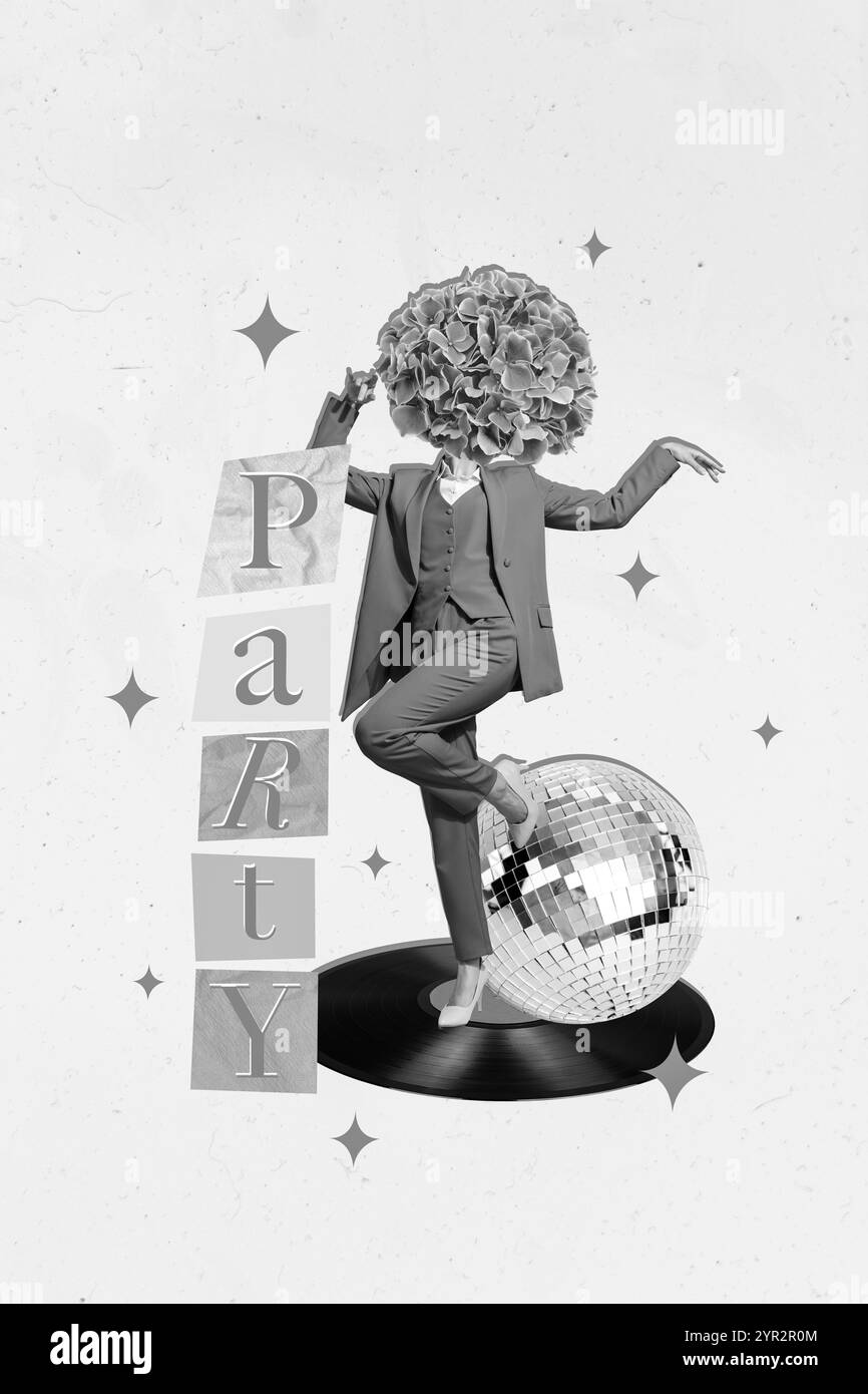 Collage artwork graphics picture of charming lady flower instead head ...