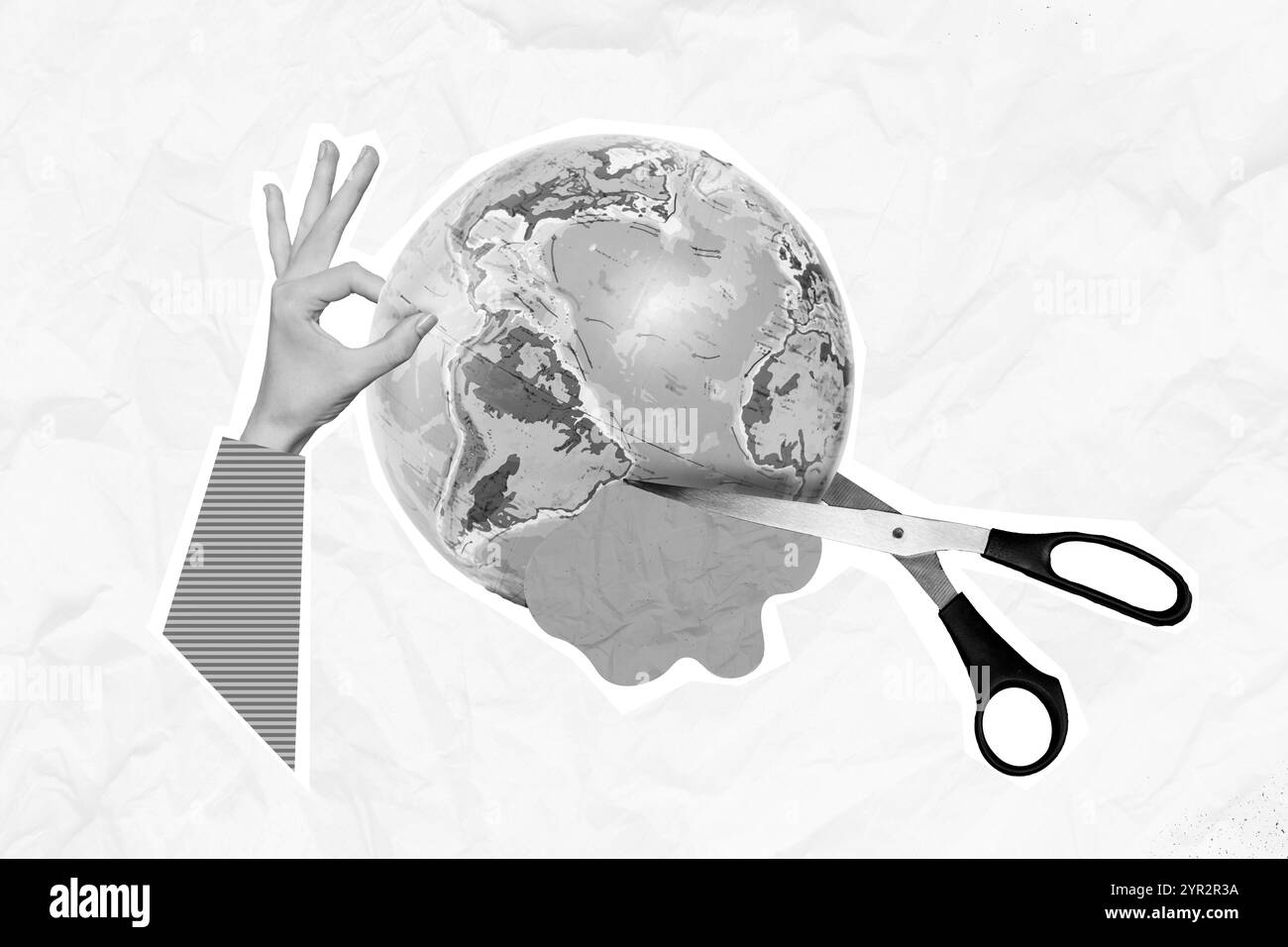 Collage banner of planet earth 3d concept ecological problem scissors ...