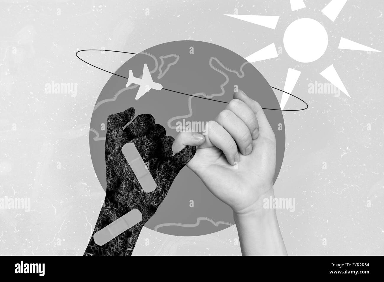 Collage photo poster of little fingers save planet concept stop air ...