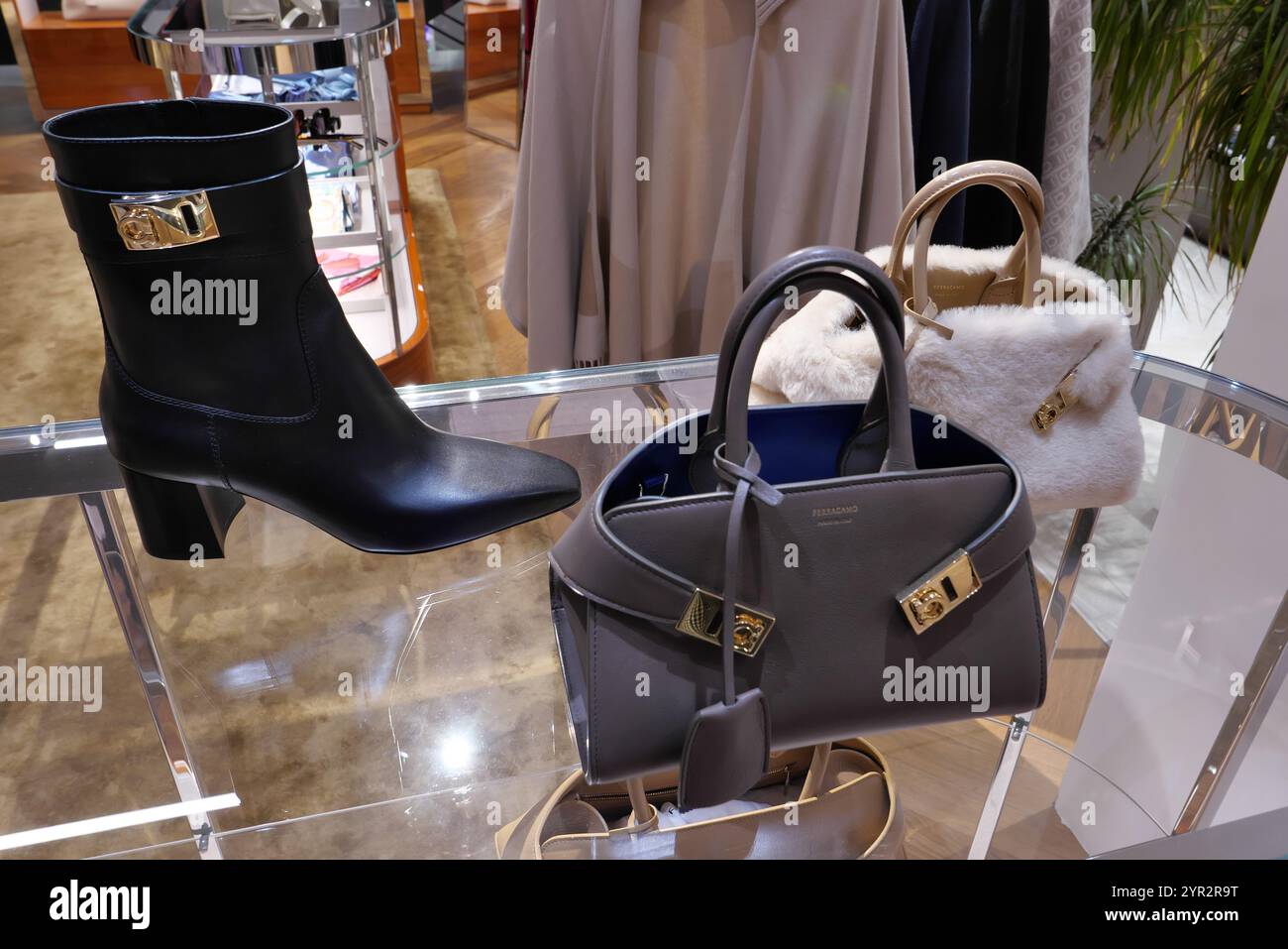 SALVATORE FERRAGAMO BAG AND SHOES ON DISPLAY INSIDE THE FASHION STORE ...