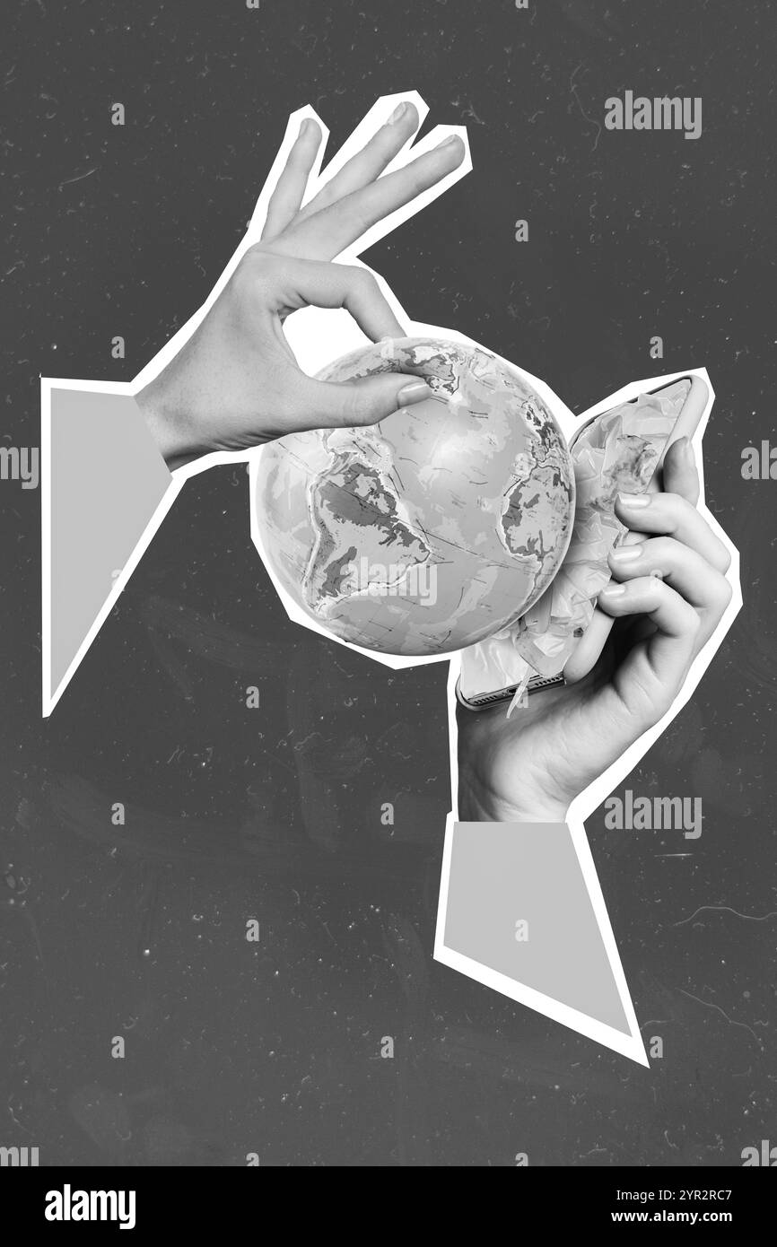 Collage photo of earth world sphere geography garbage problem ...