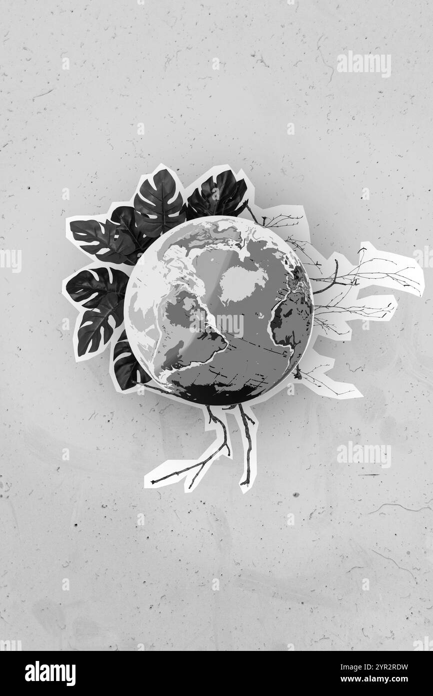 Collage photo poster of ecology dead concept half planet earth dying ...