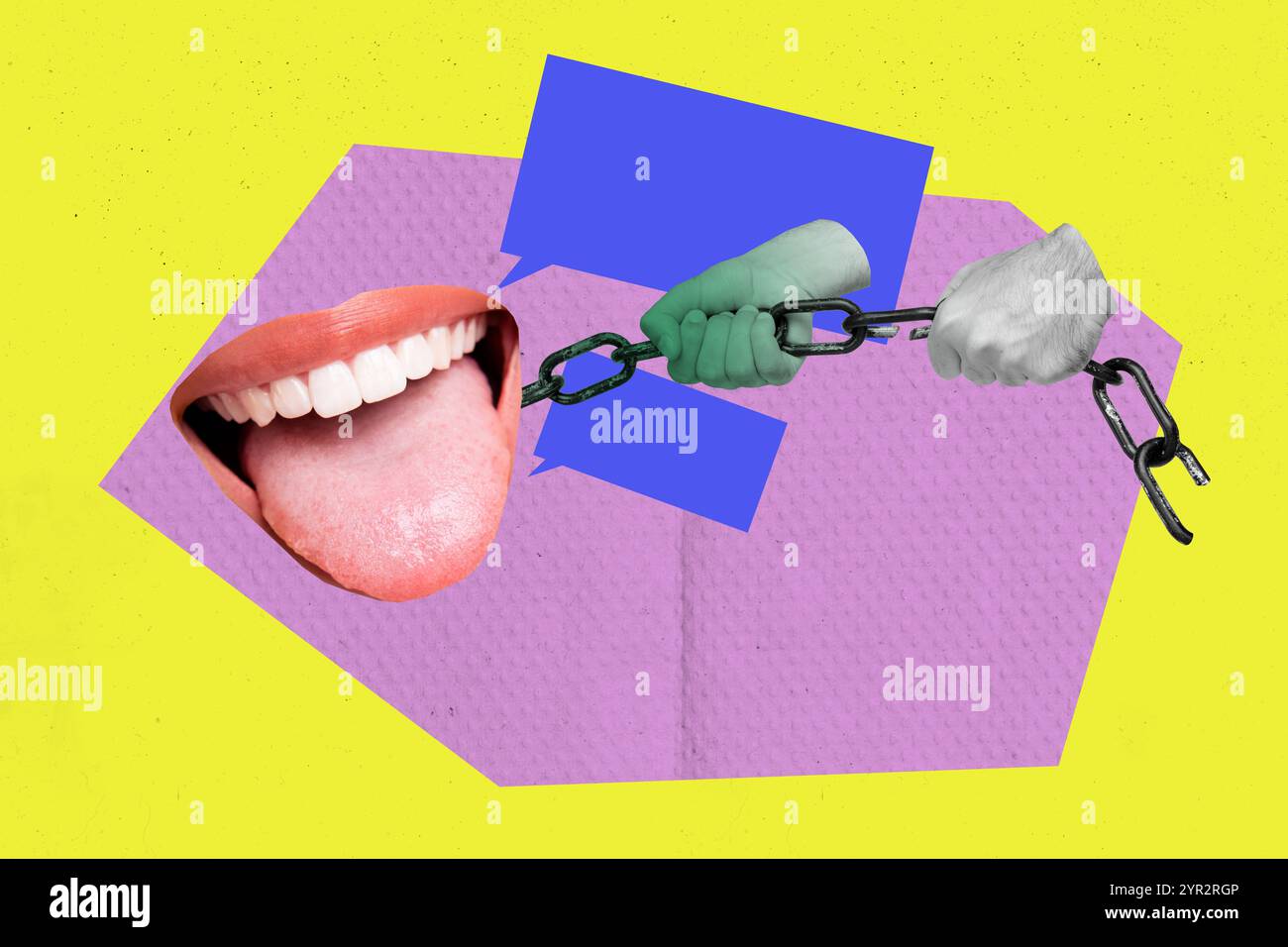 3D collage design composite trend artwork sketch of huge mouth tongue ...