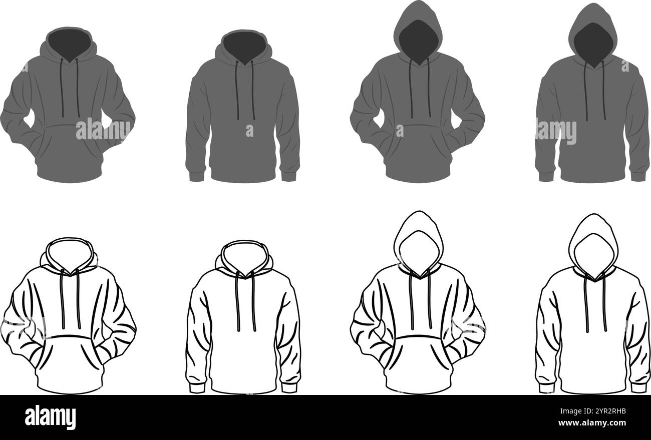 gray hoodies set vector illustration isolated on white background Stock ...