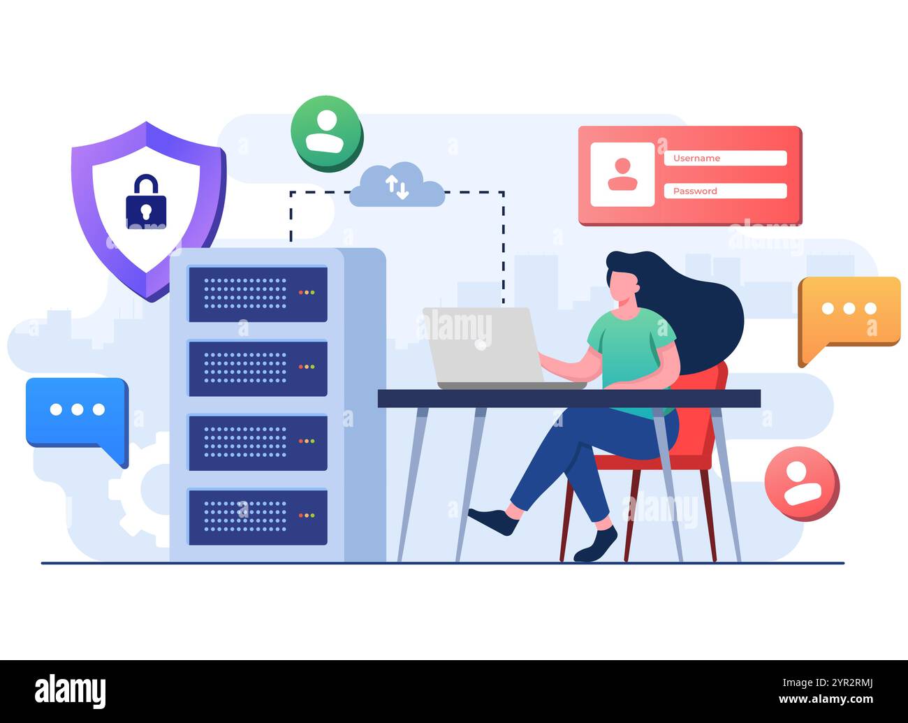 Database, Cyber security, Personal data protection flat illustration ...