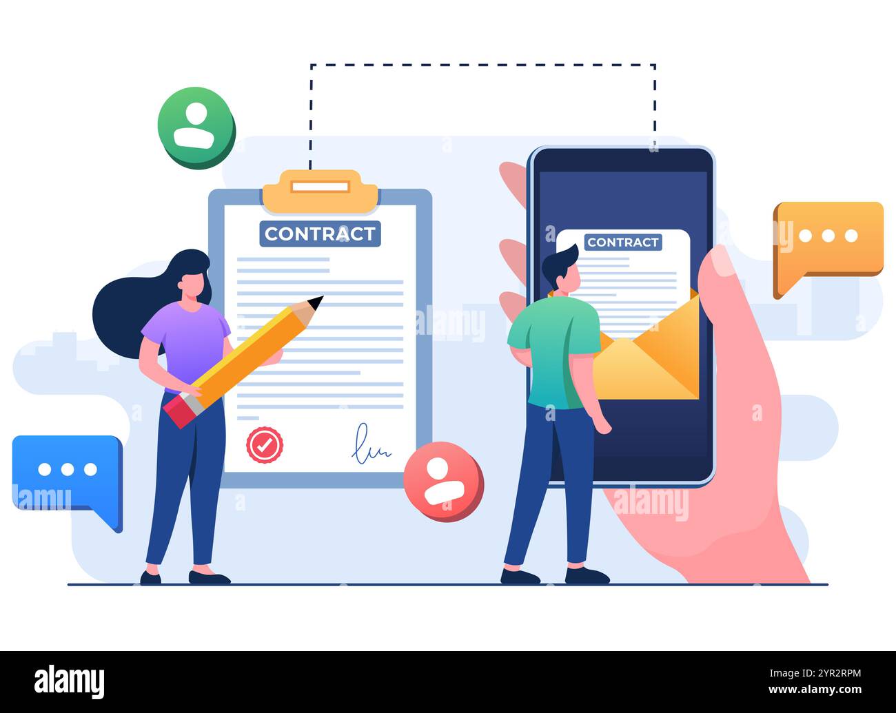 Electronic contract flat illustration vector banner, Business agreement ...