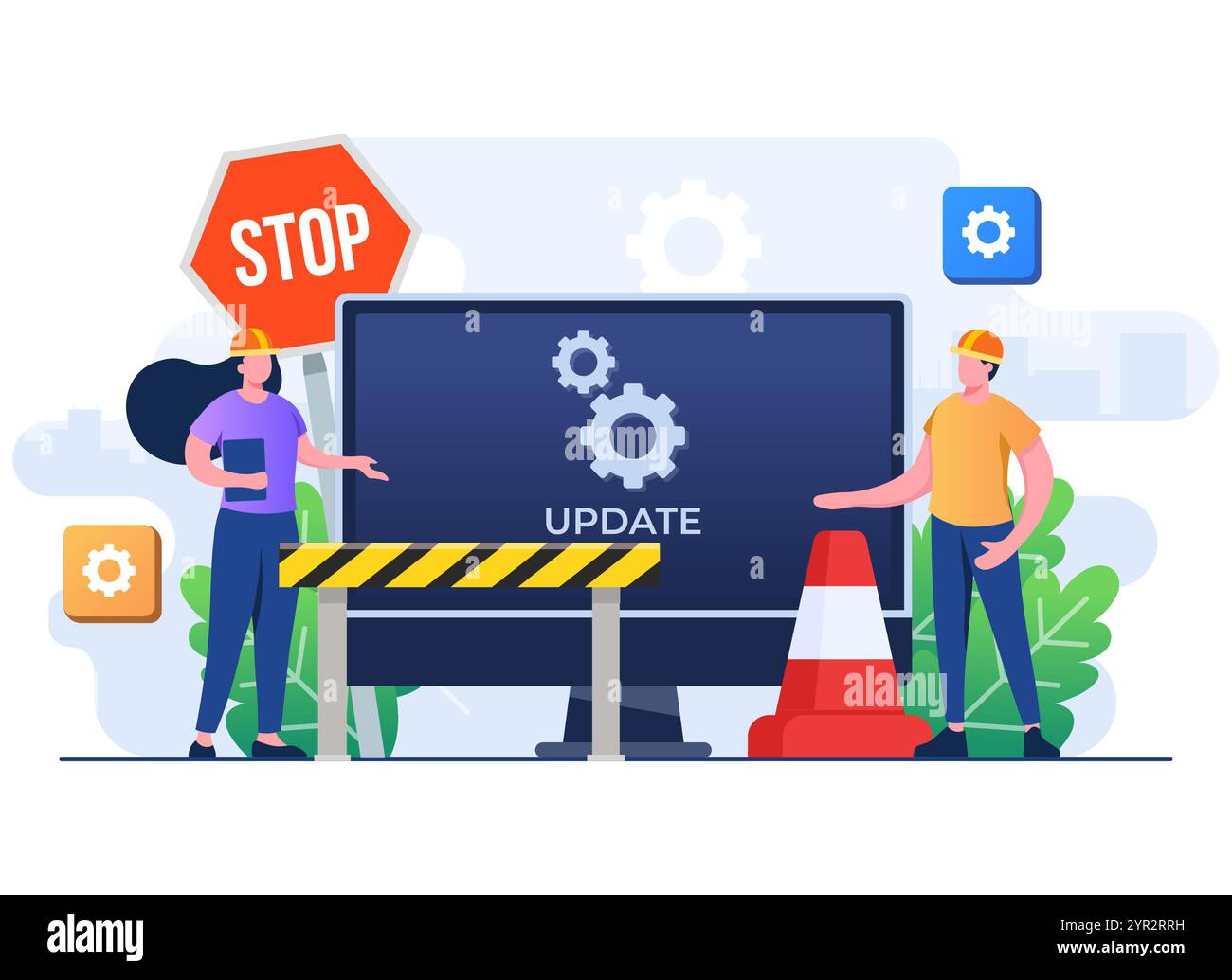 Technical support system vector illustration with software development ...