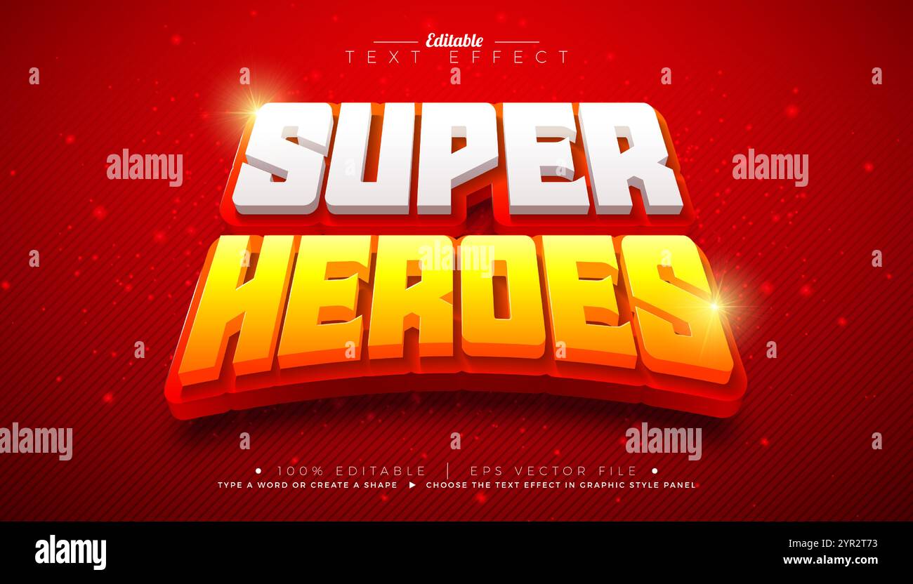 Super Heroes 3D Text Effect Design Editable and Scalable Vector Graphic Style Effect with Yellow ...