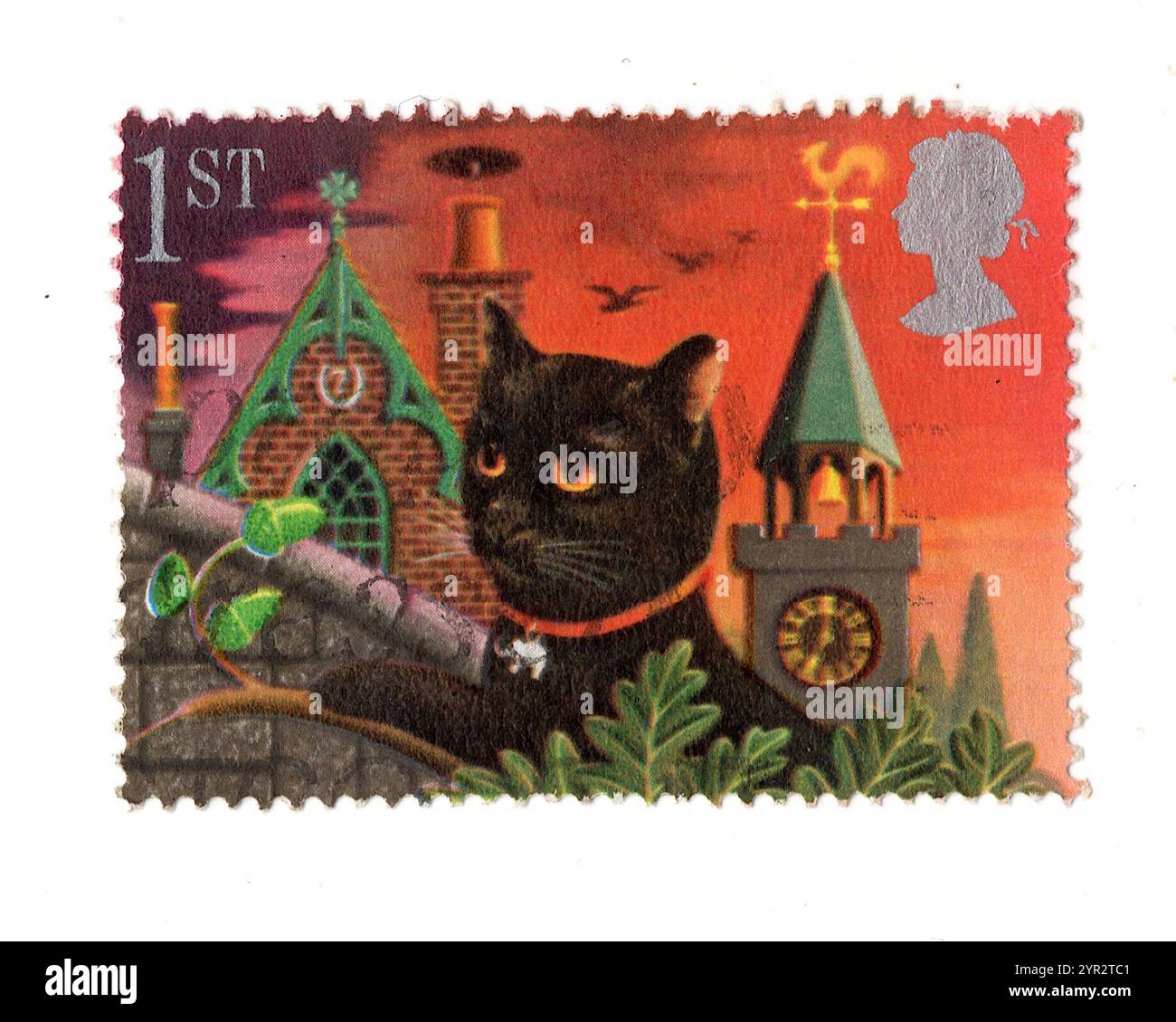 A vintage postage stamp from Great Britain featuring a Good Luck symbol ...