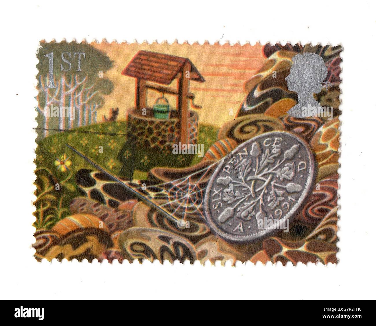 A vintage postage stamp from Great Britain featuring a Good Luck symbol ...