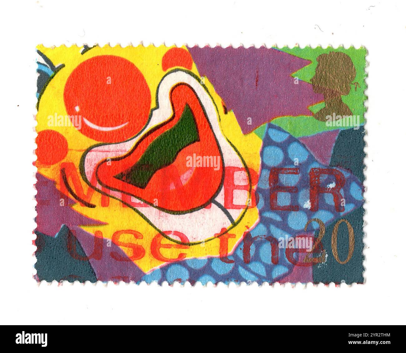 A vintage postage stamp from Great Britain featuring a laughing clown ...