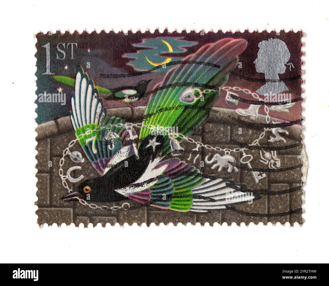 A vintage postage stamp from Great Britain featuring a Good Luck symbol ...