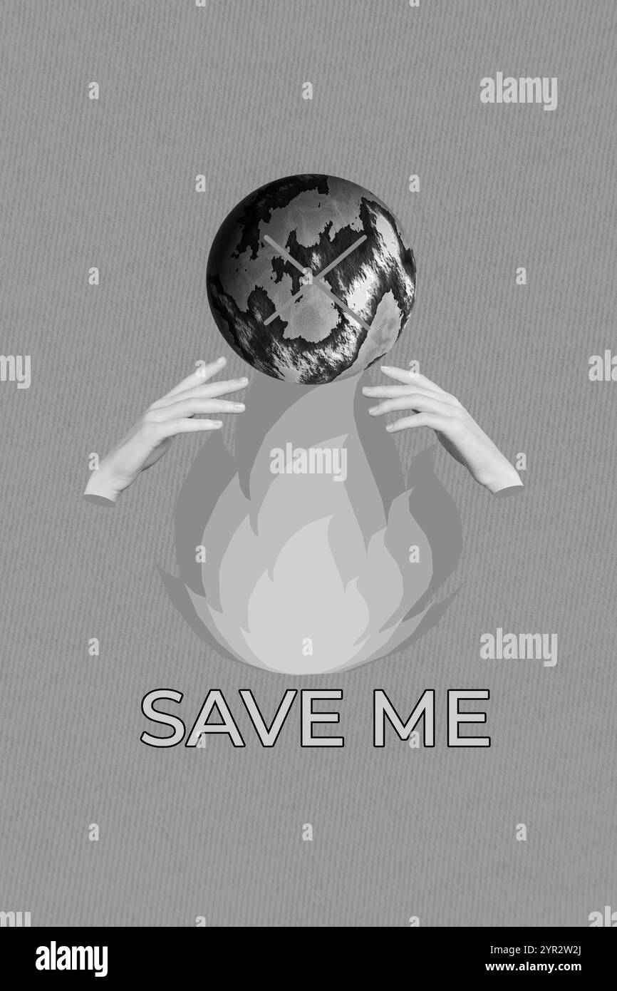 Creative retro 3d magazine collage image of arms tying save burning ...
