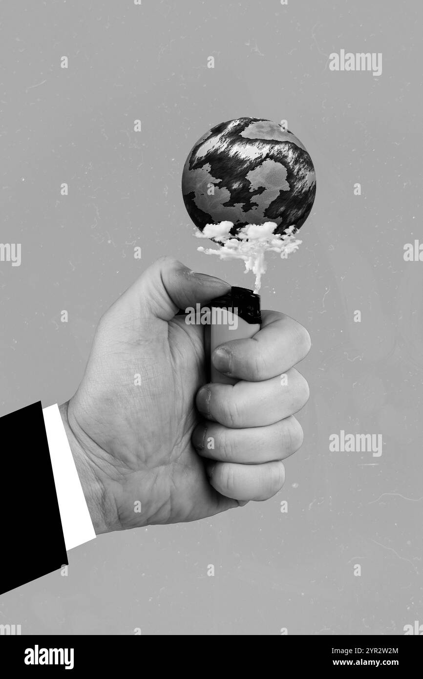 Creative photo 3d collage artwork poster brochure of human arm set fire ...