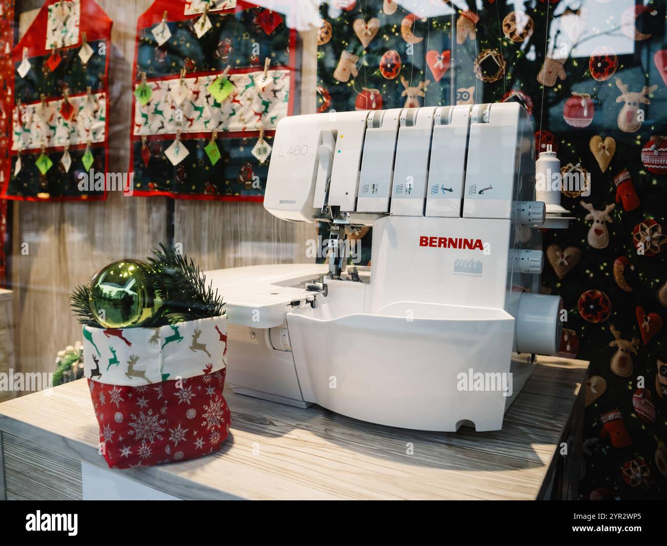 Baden-Baden, Germany - Dec 1, 2024: Festive shop window featuring a ...