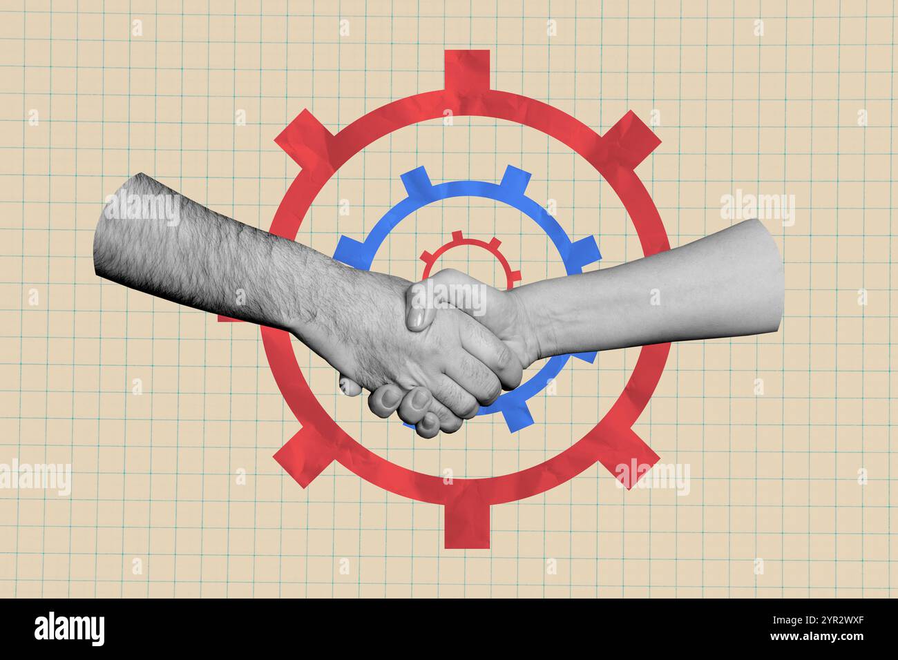 Trend artwork banner sketch 3D photo collage of cogwheel team support ...
