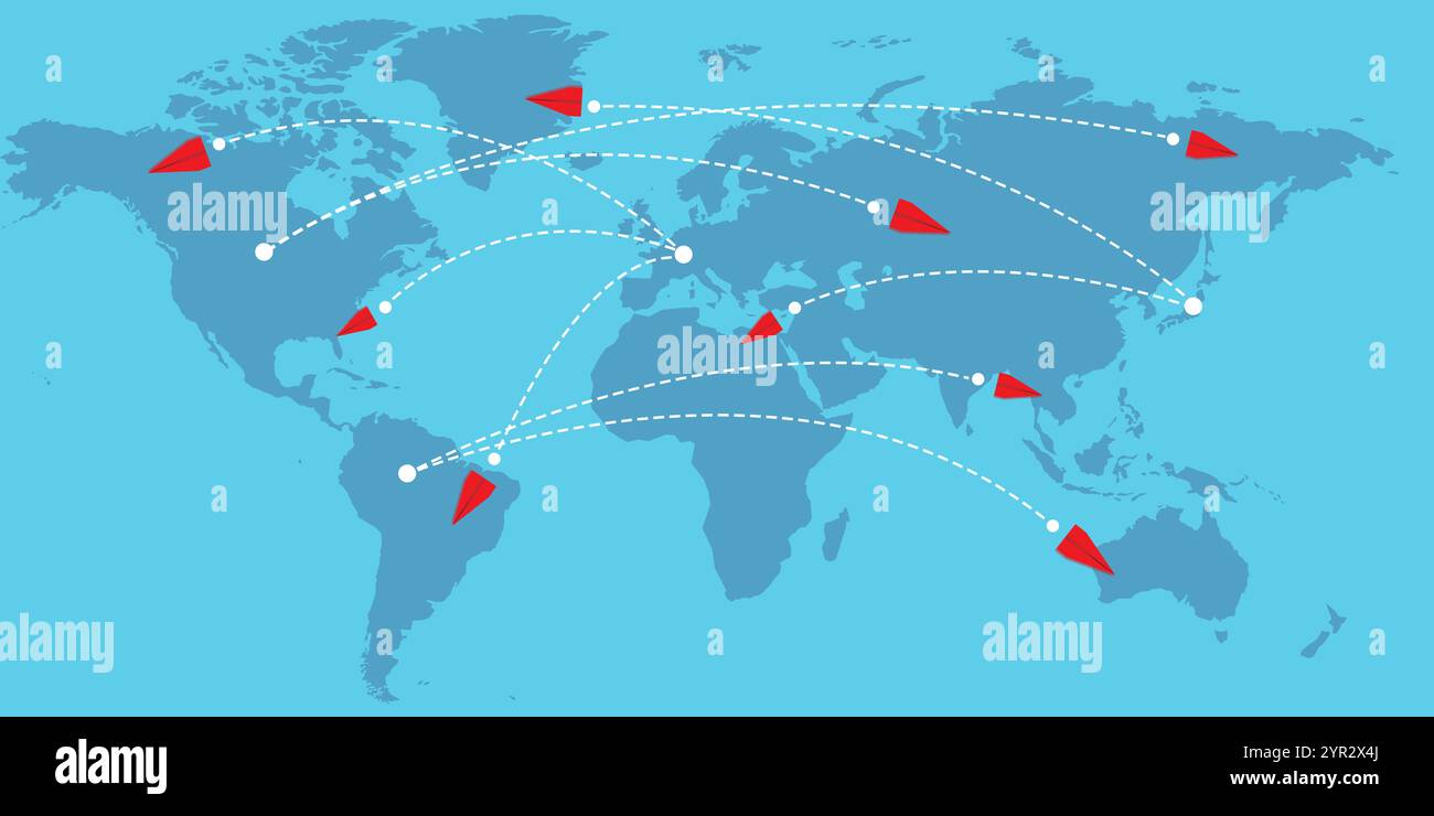 Around the world via aircraft travel concept, Global transport ...
