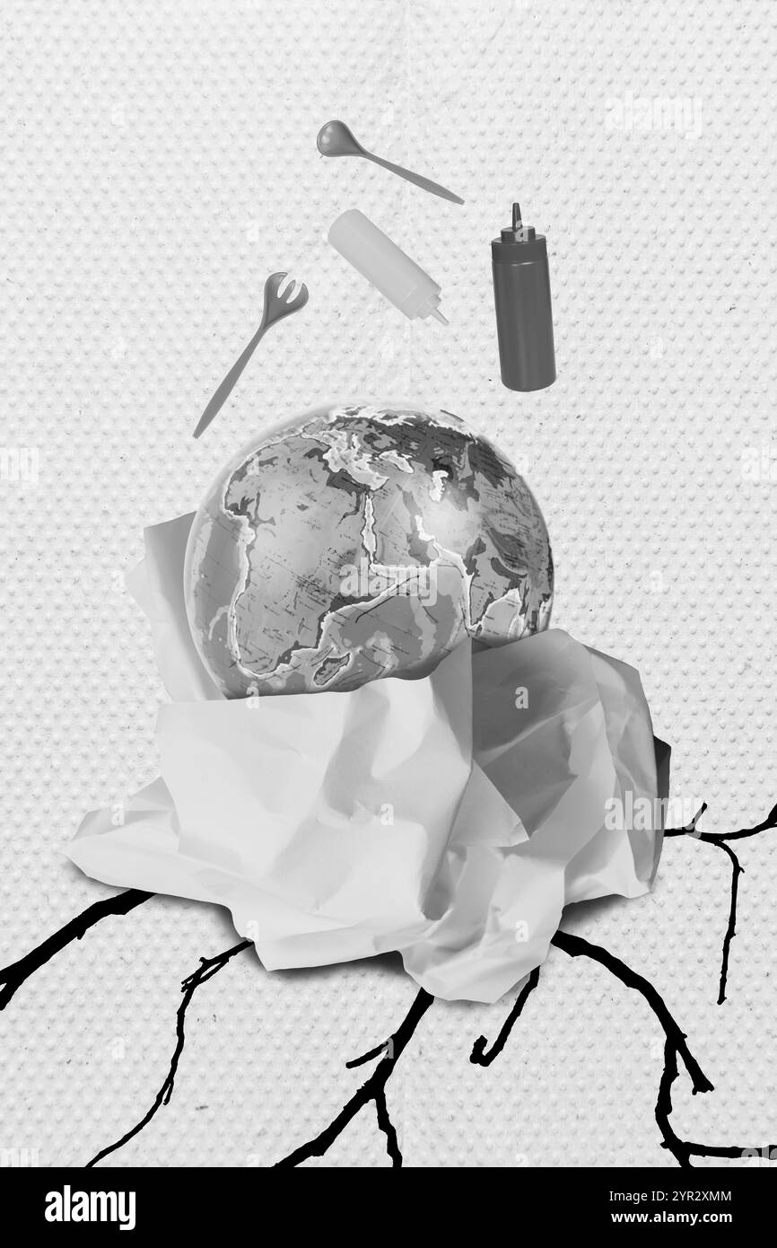 Collage photo poster of planet earth sphere pollution garbage plastic ...