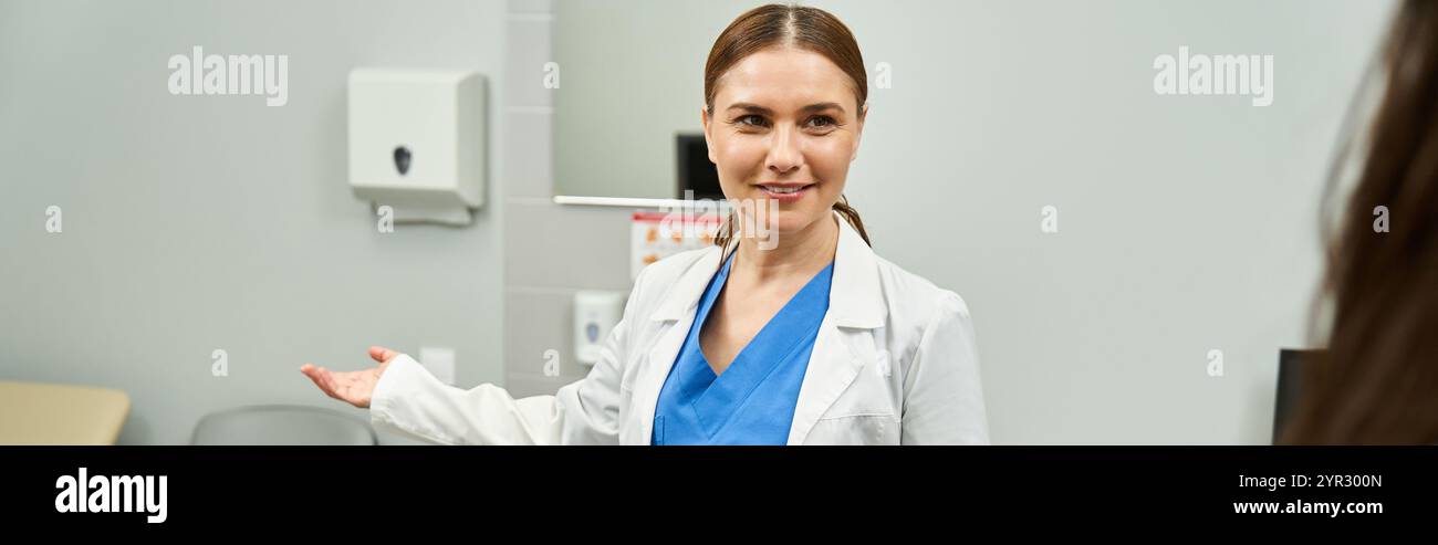 A professional gynecologist engages with a patient, ensuring female ...