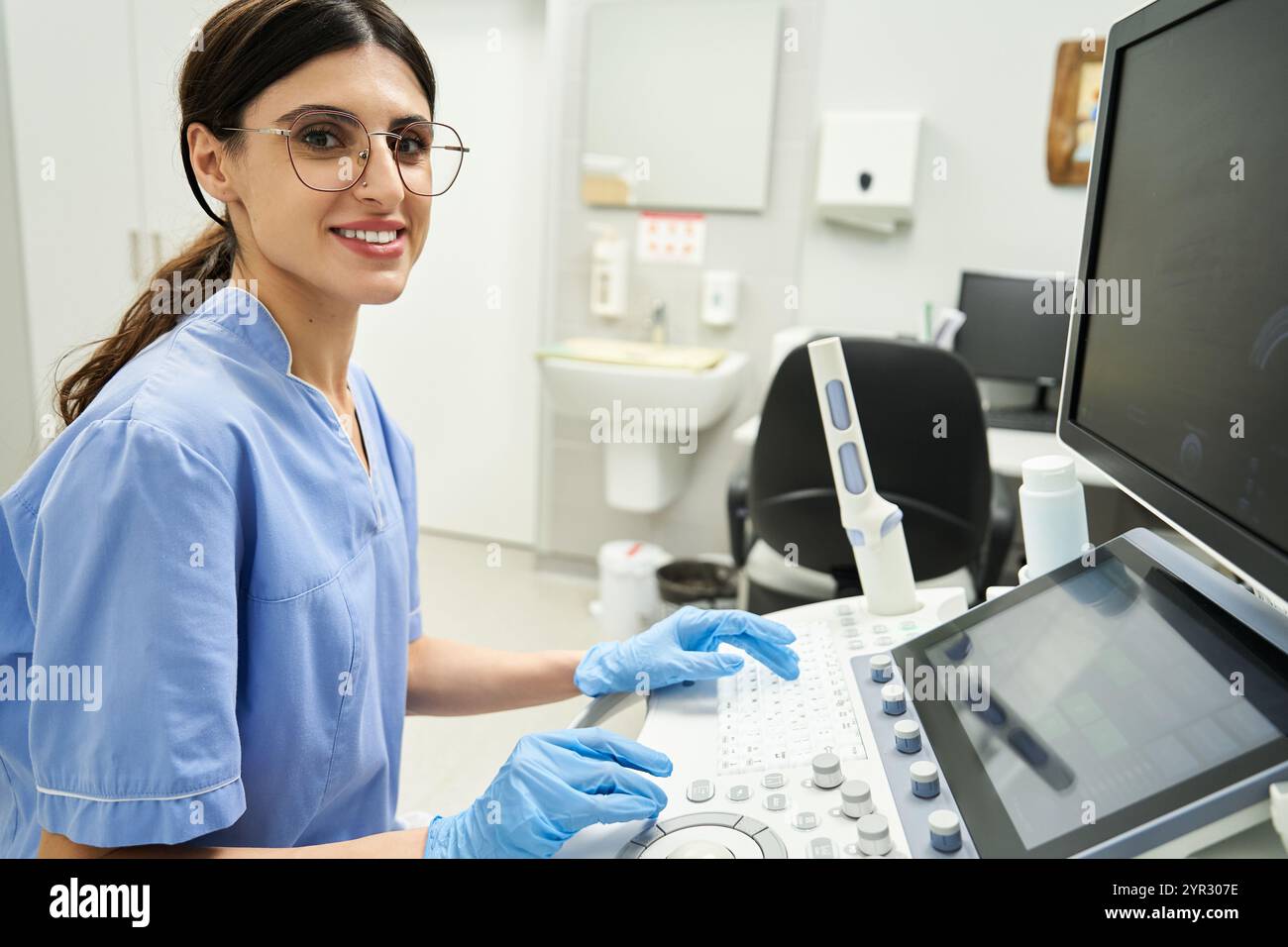 Dedicated professional actively conducting female health diagnostics in ...