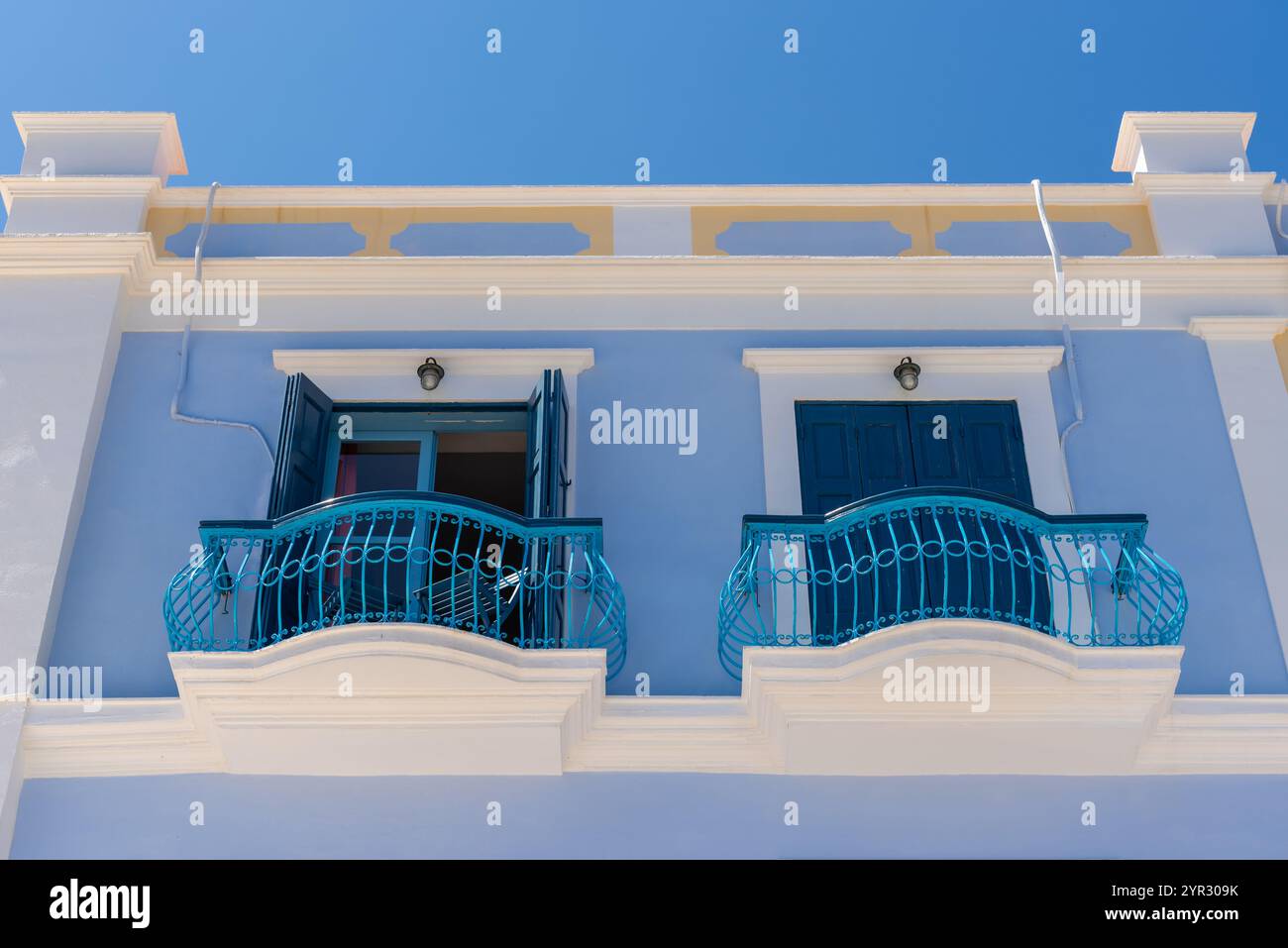 Colorful facade of the Greek building on Symi island. Greece Stock ...