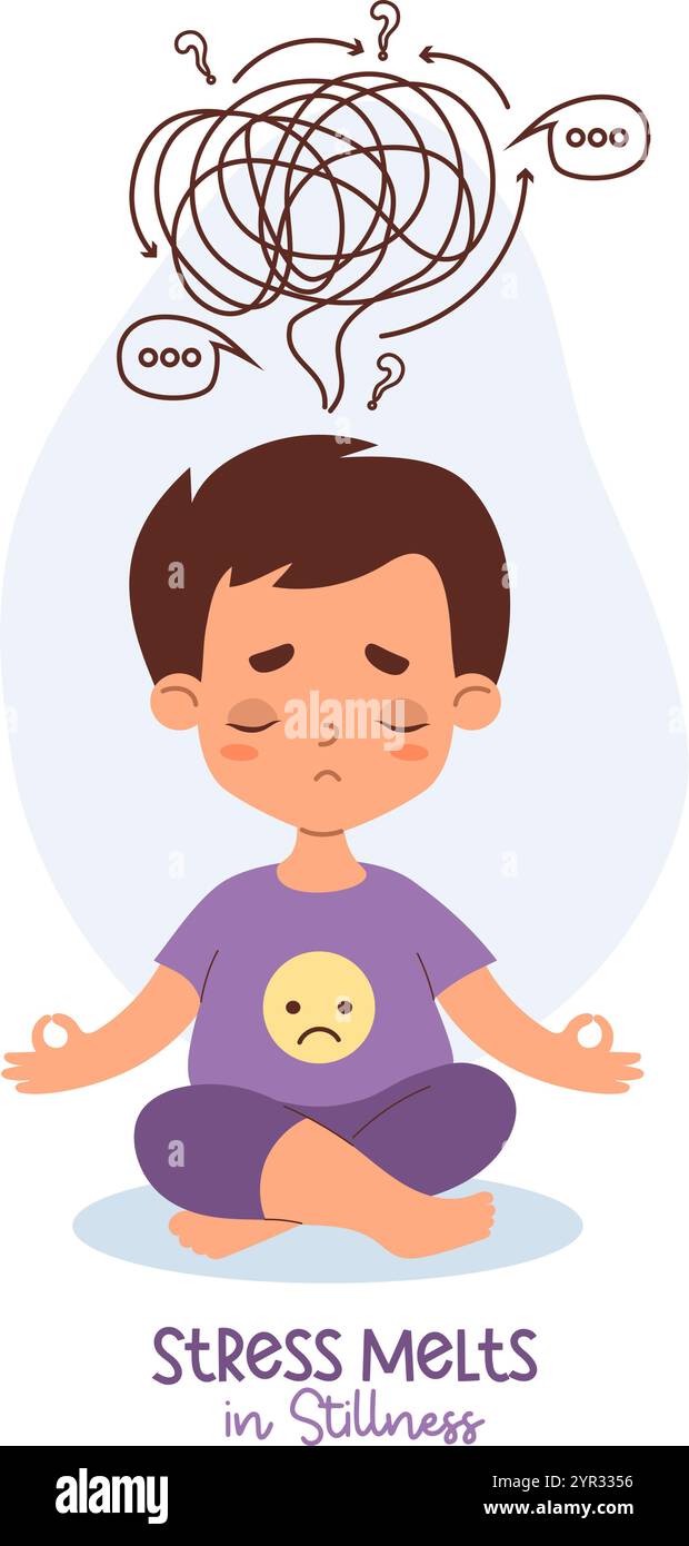 Thoughtful sad boy meditates sits in asana in lotus pose. Confused ...