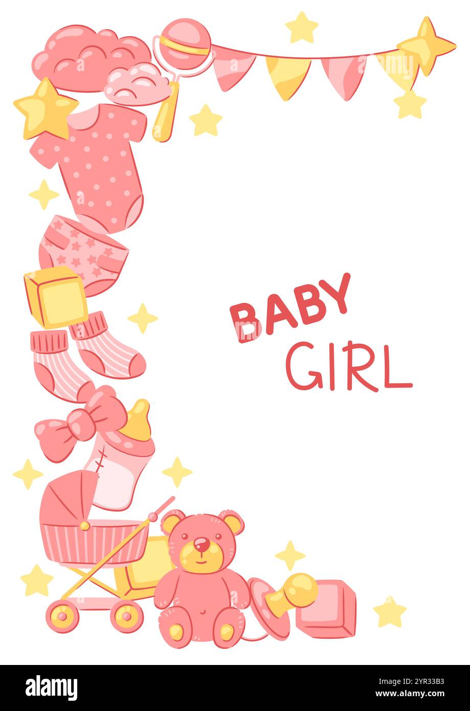 Baby shower frame. New born baby girl Happy Birthday Stock Vector Image ...