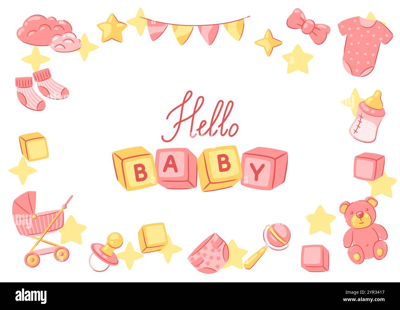 Baby shower frame. New born baby girl Happy Birthday Stock Vector Image ...