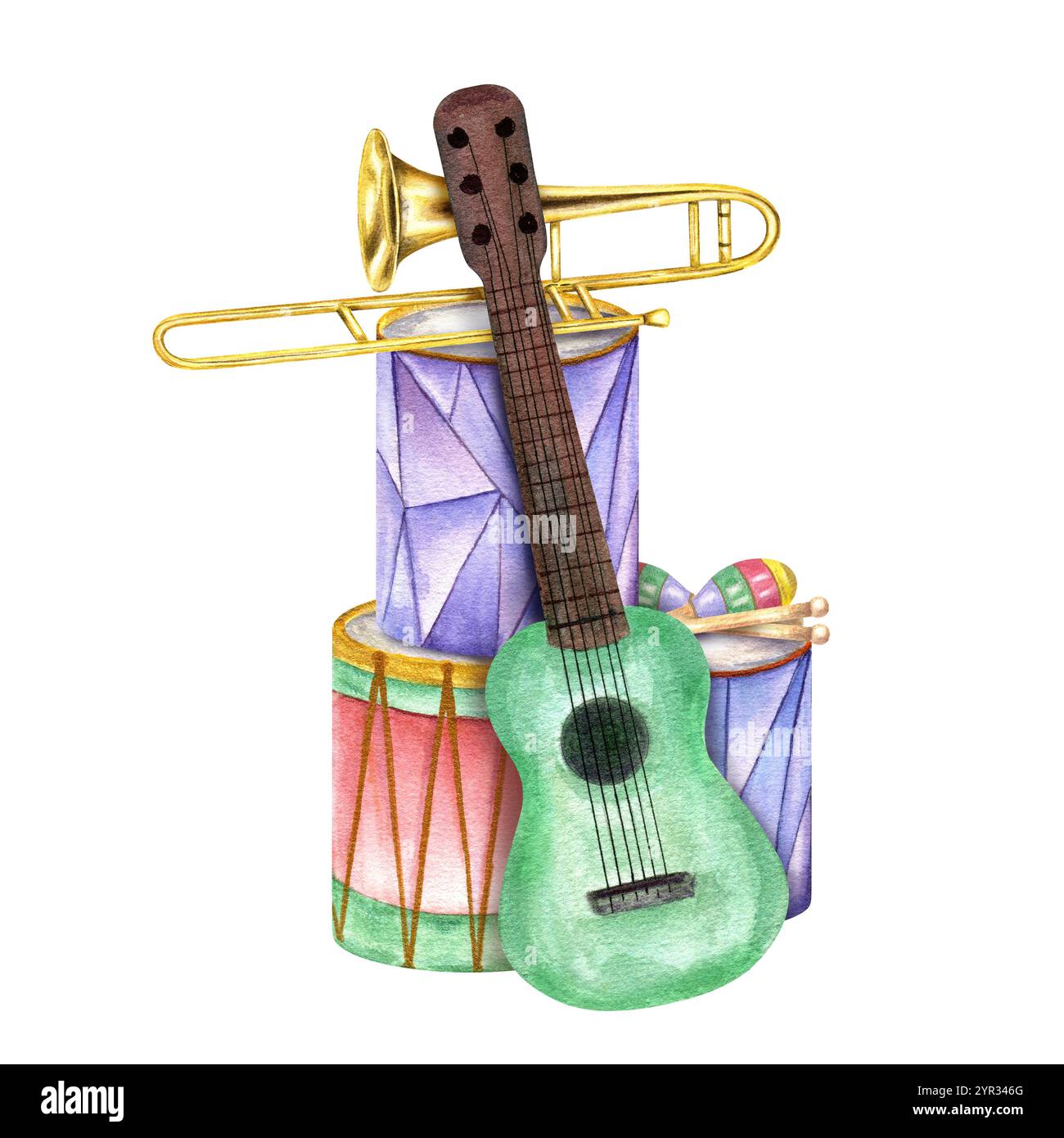 Watercolor musical instruments for traditional festival illustration ...