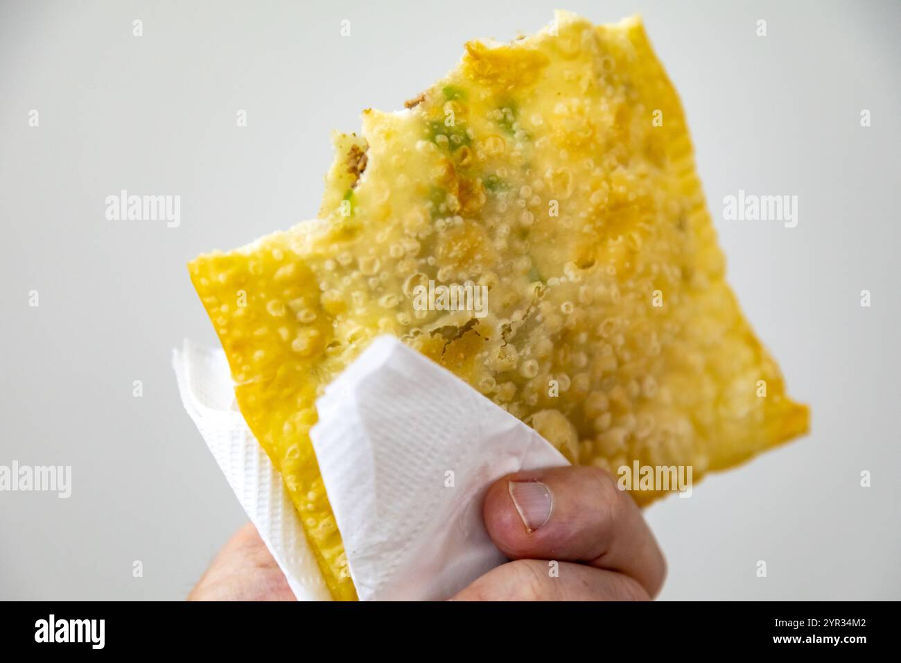 Traditional Brazilian fried pastry stuffed with ground beef. "Pastel de ...