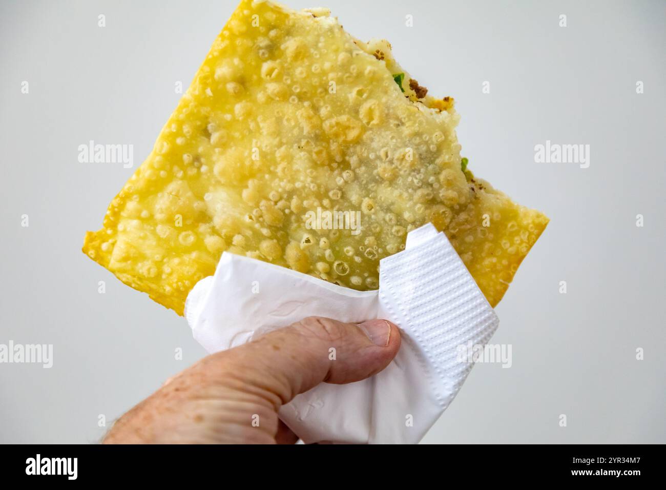 Traditional Brazilian fried pastry stuffed with ground beef. "Pastel de ...