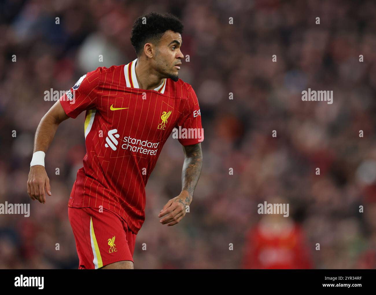 Liverpool, UK. 1st Dec, 2024. Luis Diaz of Liverpool during the Premier ...
