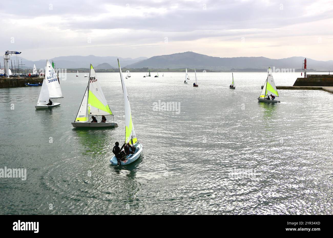 Small dinghies returning to the sailing school Santander Bay Cantabria ...