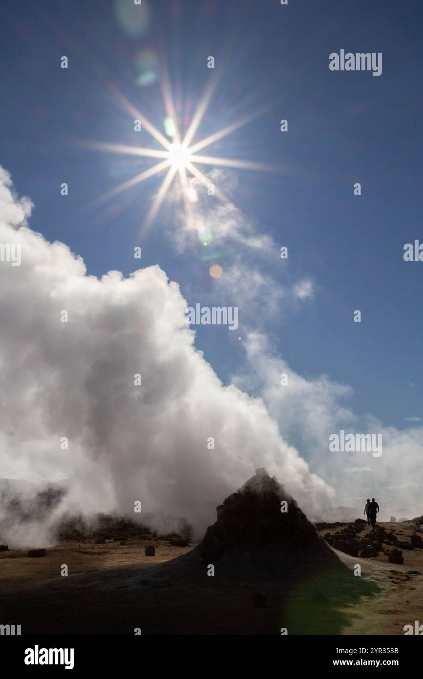 A powerful eruption from a geyser at Geyser Park in Iceland, showcasing ...