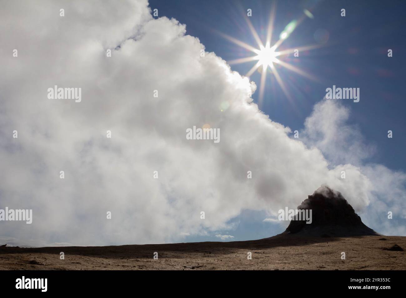 A powerful eruption from a geyser at Geyser Park in Iceland, showcasing ...